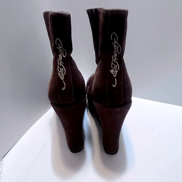Ed Hardy | Shoes | Ed Hardy Chocolate Brown Suede Wedge Boots With ...